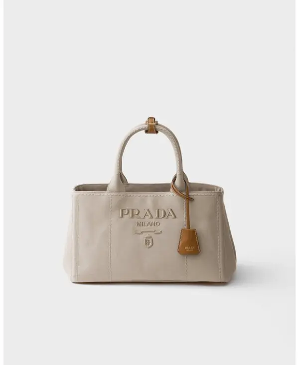 Prada Jardiniere Large Cotton Canvas Handbag - Neutral
