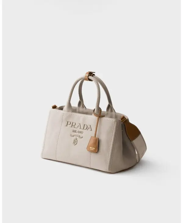 Prada Jardiniere Large Cotton Canvas Handbag - Neutral