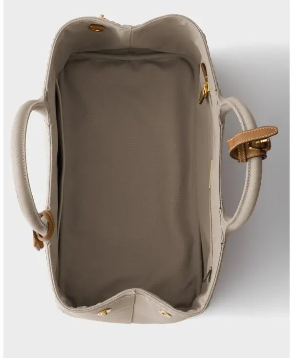 Prada Jardiniere Large Cotton Canvas Handbag - Neutral