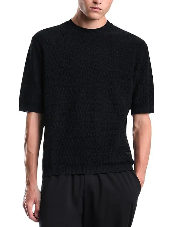 Emporio Armani Chevron Jacquard Short Sleeve Cotton Sweater