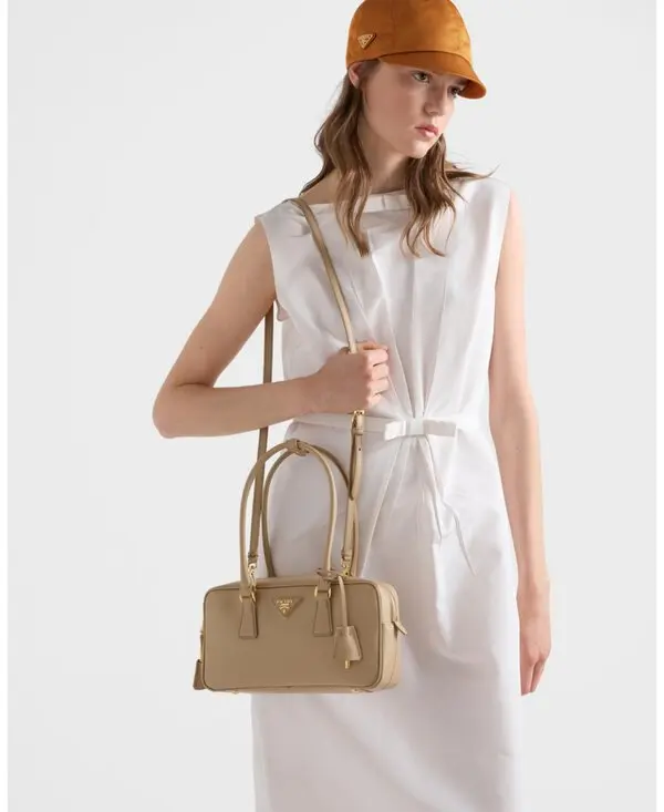 Prada Small Saffiano Leather Top Handle Bag - Sand Beige