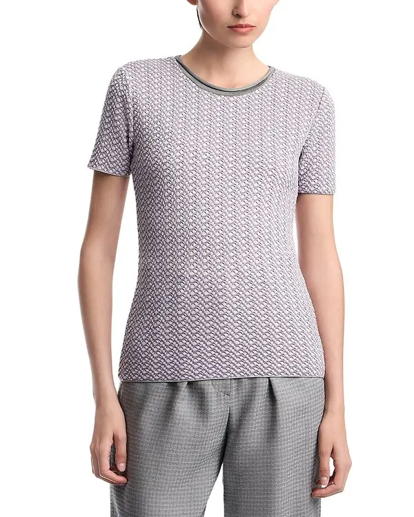 Emporio Armani Flounced Jacquard Jersey Top - Grey Lilac