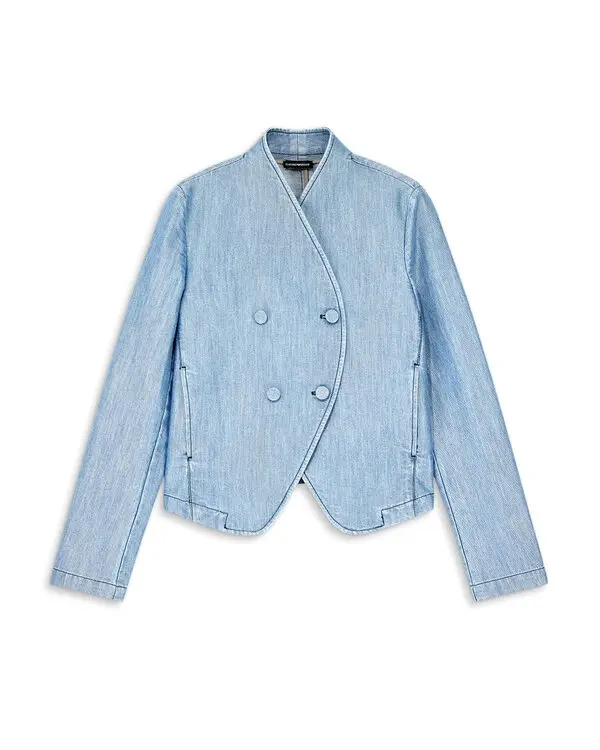 Emporio Armani Cotton Blend Denim Metal Look Blazer - Light Blue Denim