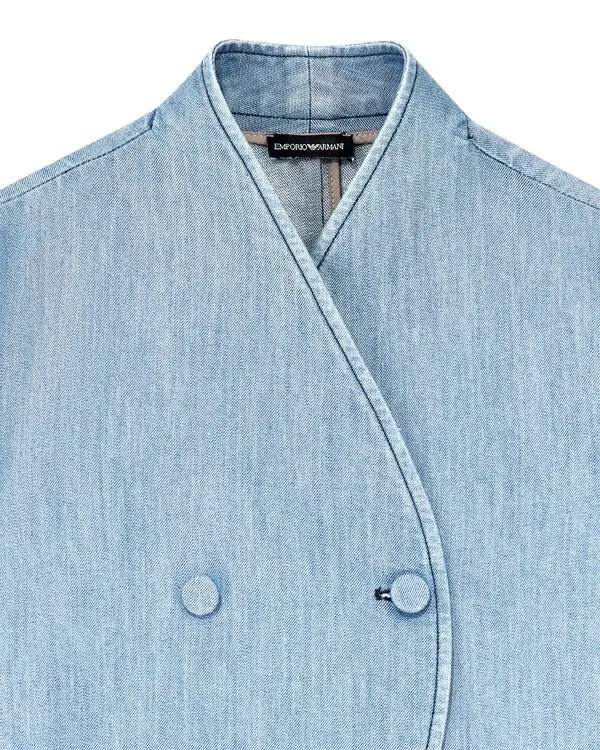 Emporio Armani Cotton Blend Denim Metal Look Blazer - Light Blue Denim