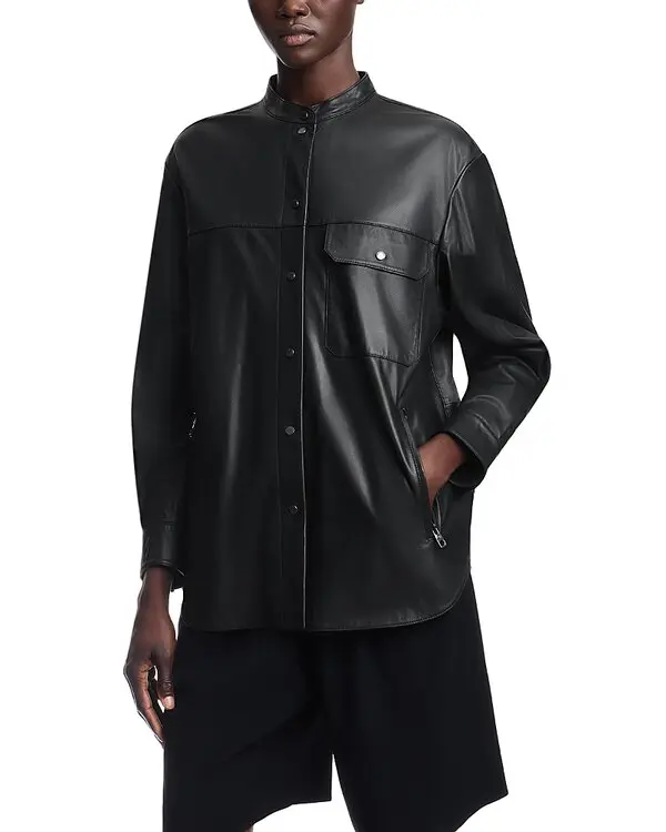 Emporio Armani Long Sleeve Leather Button-up Shirt - Black