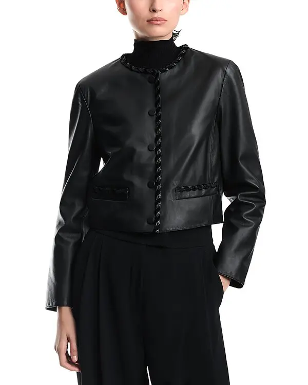 Emporio Armani Braided Trim Leather Jacket
