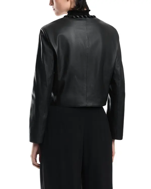 Emporio Armani Braided Trim Leather Jacket
