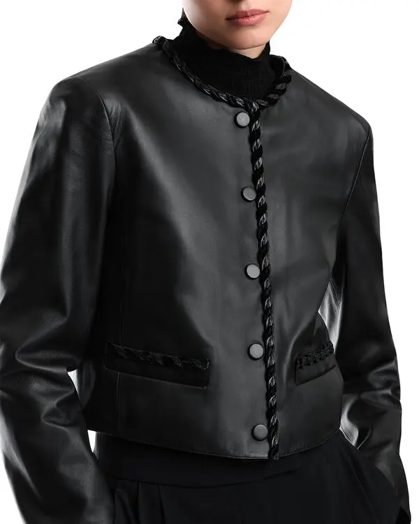Emporio Armani Braided Trim Leather Jacket