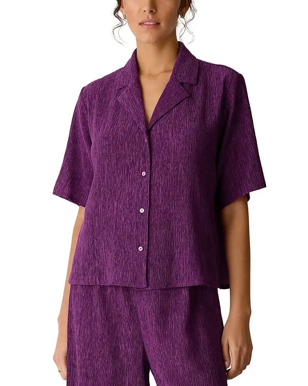 Eileen Fisher Crinkled Button Front Shirt - Berry Bloom