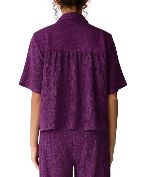 Eileen Fisher Crinkled Button Front Shirt - Berry Bloom