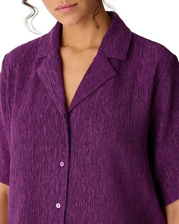 Eileen Fisher Crinkled Button Front Shirt - Berry Bloom