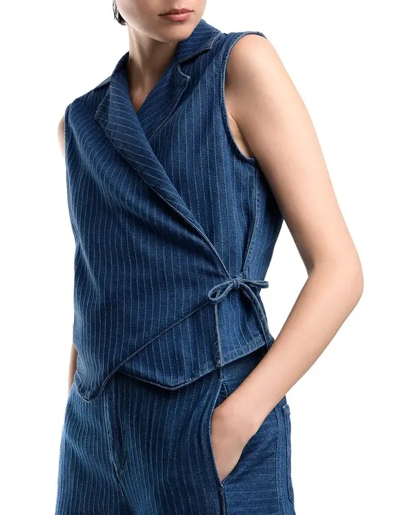 Emporio Armani Pinstriped Cotton Denim Waistcoat