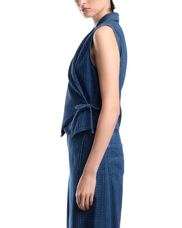 Emporio Armani Pinstriped Cotton Denim Waistcoat