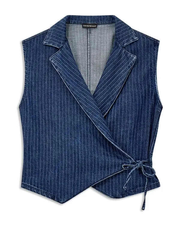 Emporio Armani Pinstriped Cotton Denim Waistcoat