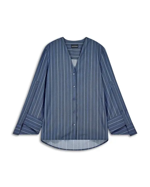 Emporio Armani Striped Stretch Jacquard Denim Shirt