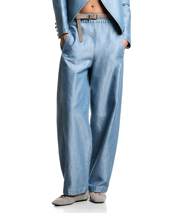 Emporio Armani Oversized Cotton Blend Denim Metal Look Pants