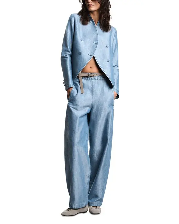 Emporio Armani Oversized Cotton Blend Denim Metal Look Pants