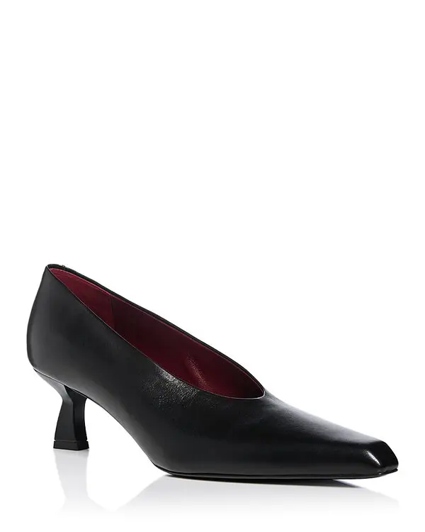 NODALETO Dona Leather Pointed Toe Kitten Heel Pumps - Black