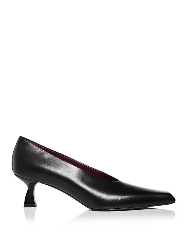 NODALETO Dona Leather Pointed Toe Kitten Heel Pumps - Black