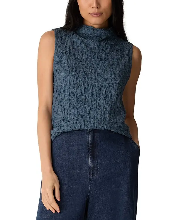 Eileen Fisher Textured Funnel Neck Slim Tank - Cold Spring
