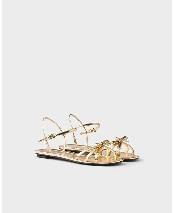 Prada Flat Metallic Leather Sandals - Gold/silver