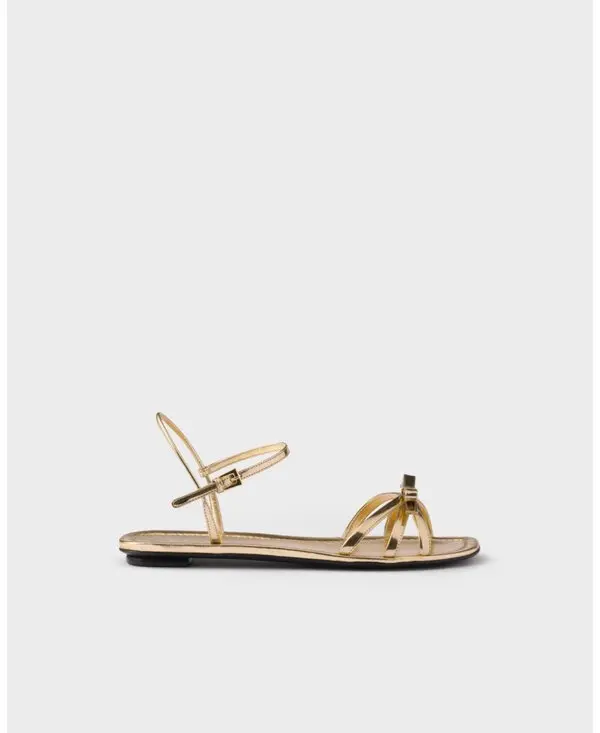 Prada Flat Metallic Leather Sandals - Gold/silver