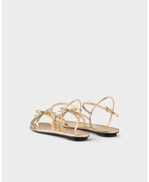 Prada Flat Metallic Leather Sandals - Gold/silver