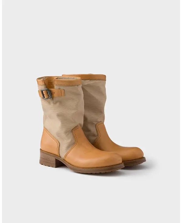 Prada Leather And Canvas Boots - Cord
