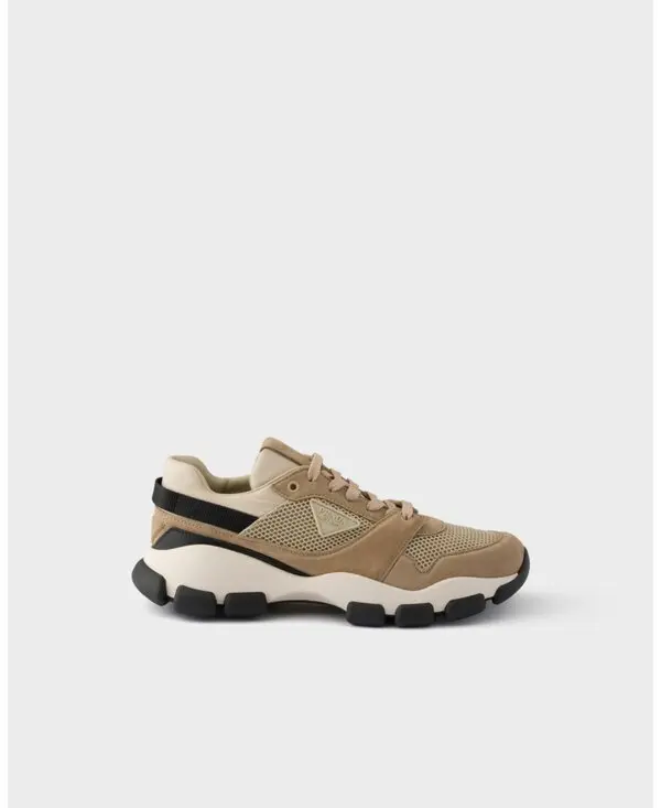 Prada Mesh Fabric And Suede Sneakers - Desert Beige