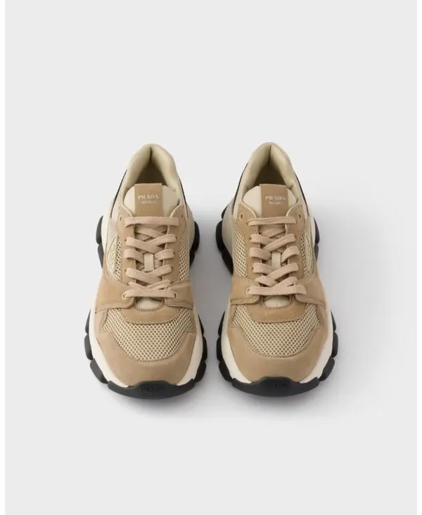 Prada Mesh Fabric And Suede Sneakers - Desert Beige