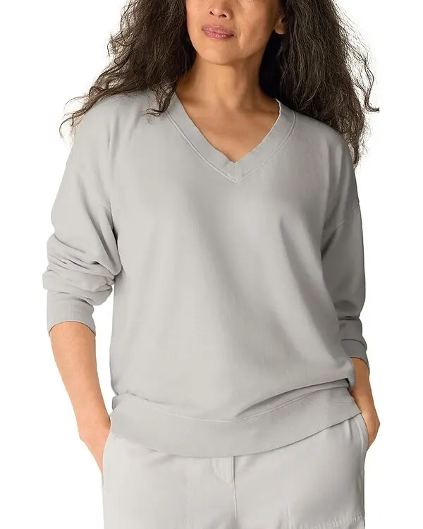 Eileen Fisher Long Sleeve V Neck Cotton Sweatshirt