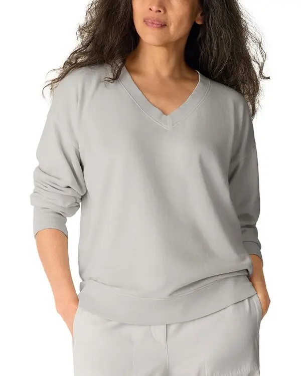 Eileen Fisher Long Sleeve V Neck Cotton Sweatshirt