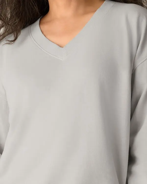 Eileen Fisher Long Sleeve V Neck Cotton Sweatshirt