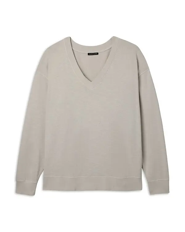 Eileen Fisher Long Sleeve V Neck Cotton Sweatshirt