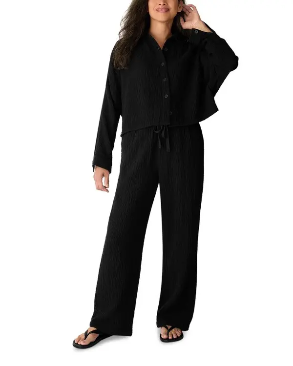 Eileen Fisher Cotton Stretch Straight Leg Pants With Drawstring