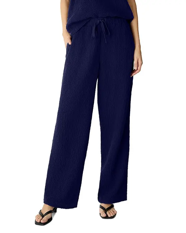 Eileen Fisher Cotton Stretch Straight Leg Pants With Drawstring - Infinity