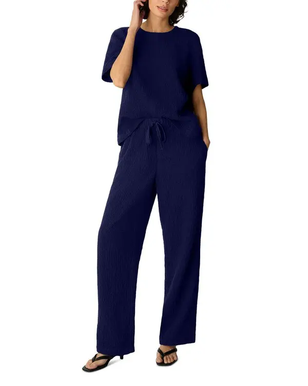 Eileen Fisher Cotton Stretch Straight Leg Pants With Drawstring - Infinity