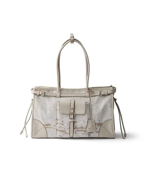 Prada Bonnie Large Printed Linen And Leather Handbag