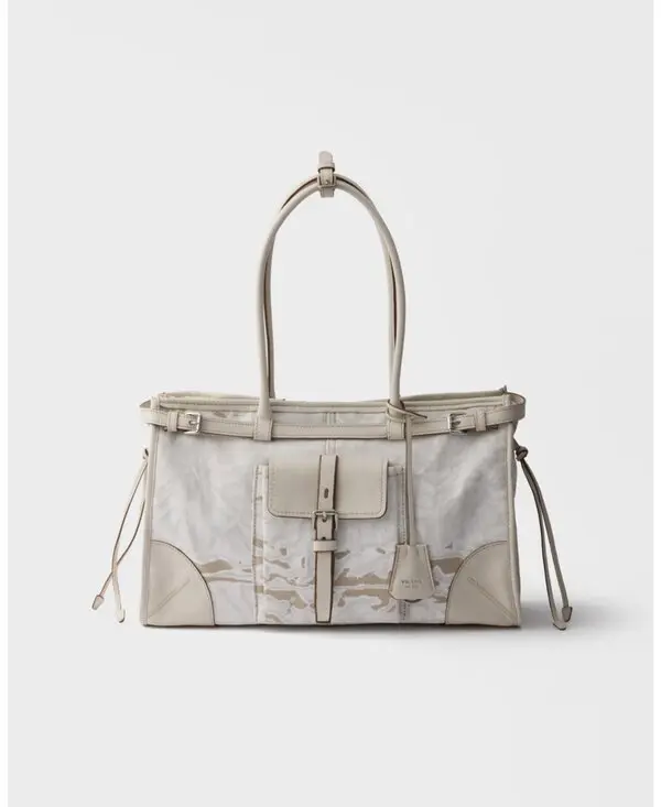 Prada Bonnie Large Printed Linen And Leather Handbag