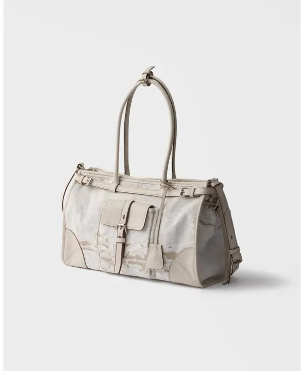 Prada Bonnie Large Printed Linen And Leather Handbag