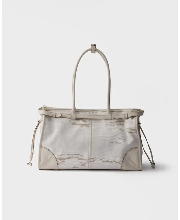 Prada Bonnie Large Printed Linen And Leather Handbag