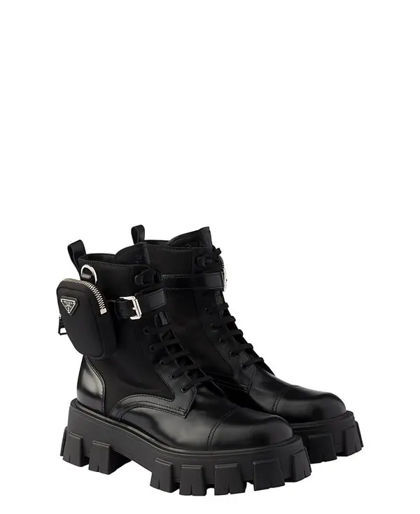 Prada Monolith Leather And Re-nylon Boots With Pouch