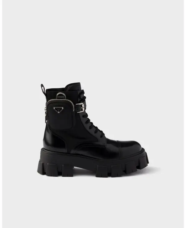 Prada Monolith Leather And Re-nylon Boots With Pouch