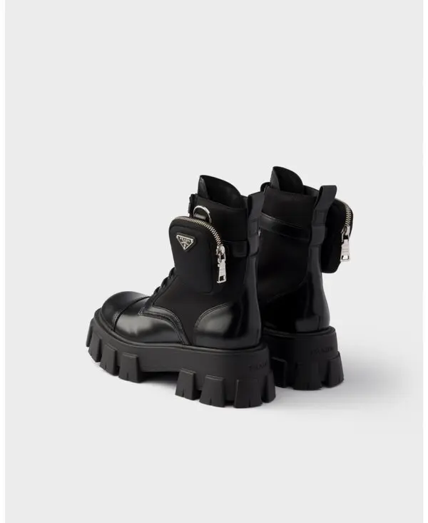 Prada Monolith Leather And Re-nylon Boots With Pouch
