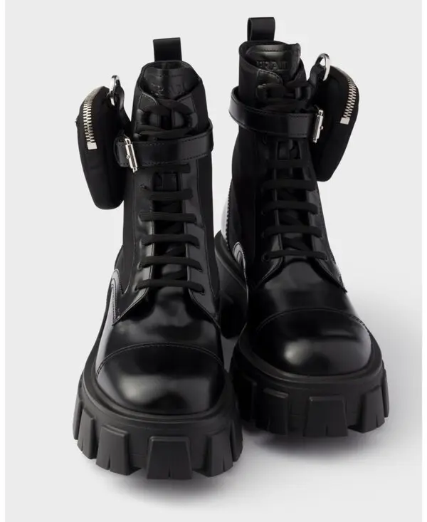 Prada Monolith Leather And Re-nylon Boots With Pouch