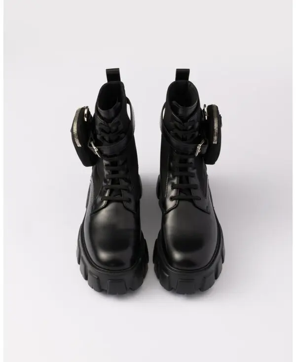 Prada Monolith Leather And Re-nylon Boots With Pouch - Black