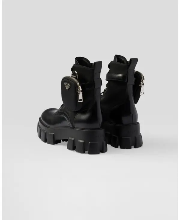Prada Monolith Leather And Re-nylon Boots With Pouch - Black