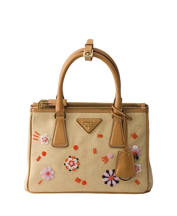 Prada Galleria Small Canvas And Leather Embroidered Bag
