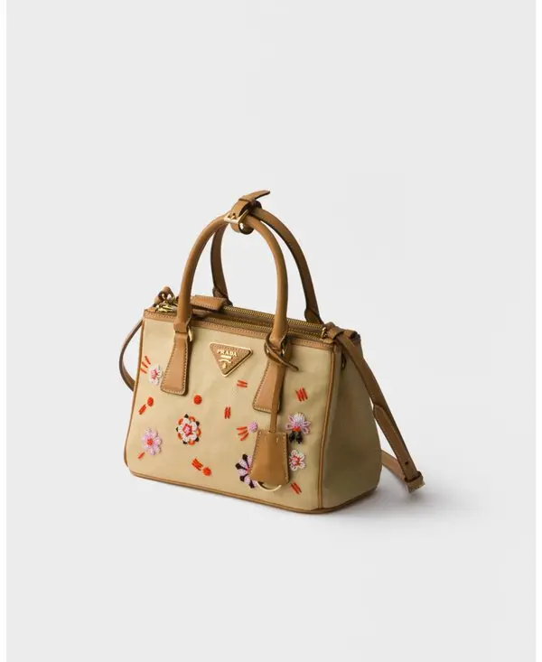 Prada Galleria Small Canvas And Leather Embroidered Bag