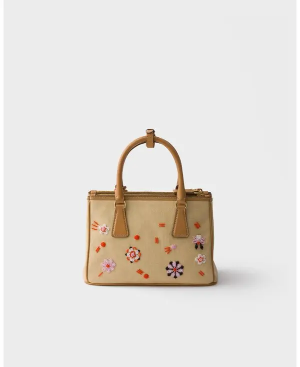 Prada Galleria Small Canvas And Leather Embroidered Bag
